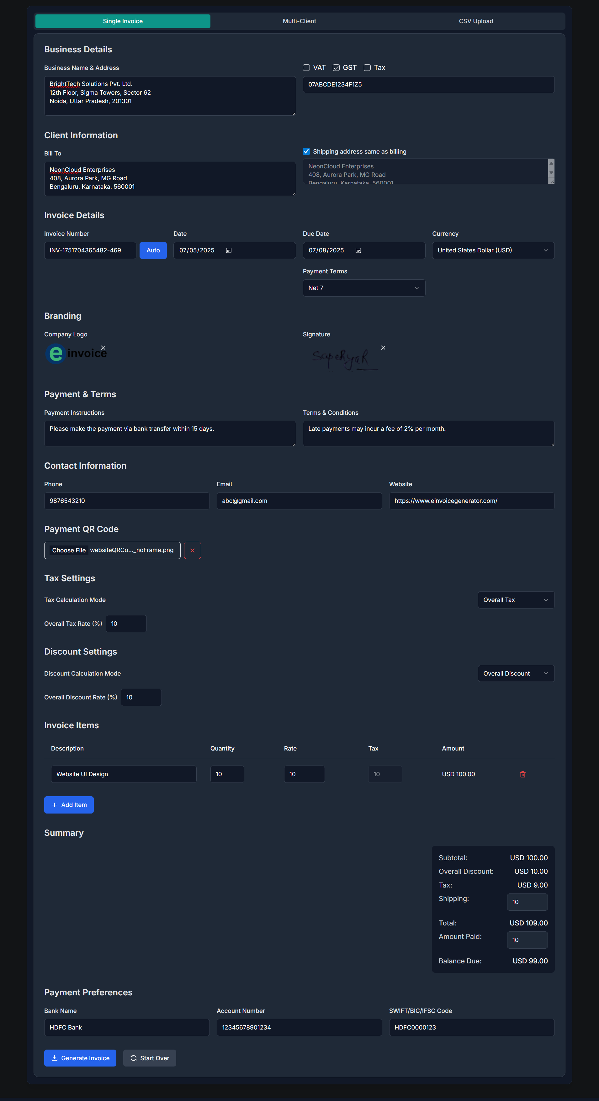 eInvoice Generator | Free Online Invoice Creator